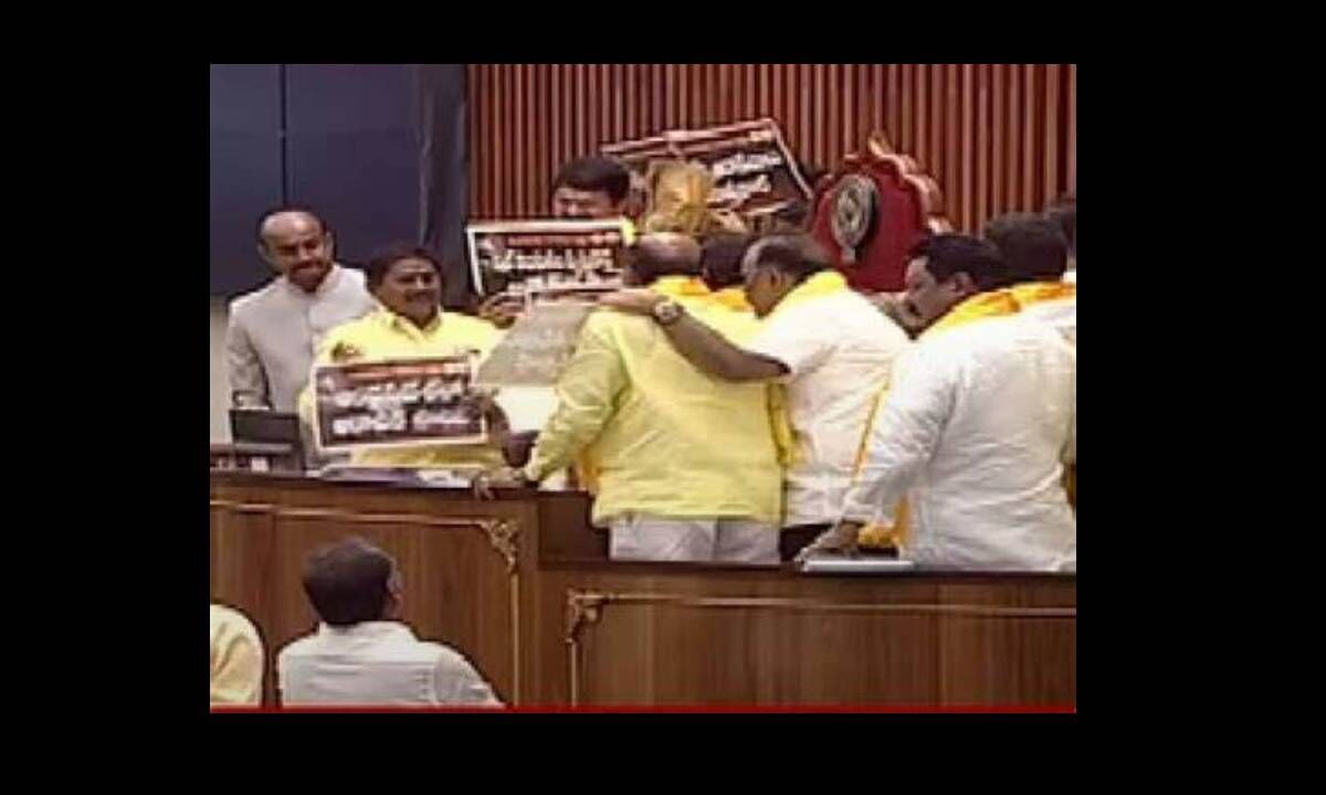 TDP members create noisy scenes in AP Legislature over Naidu's arrest